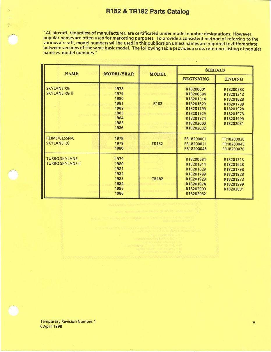 Cessna IPC P701-12 182 1978 - 1986 182RG Turbo 182 RG
