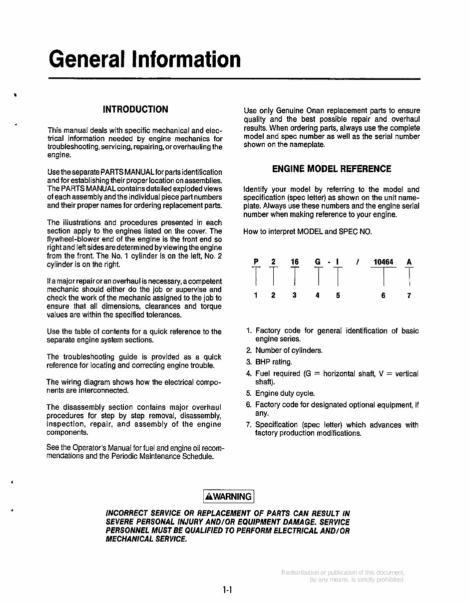 Onan P216, P218, P220, P224 Performer Series Full Service & Repair Manual