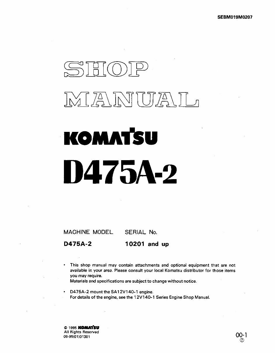 Komatsu D475A-2 Dozer Bulldozer Workshop Service Manual