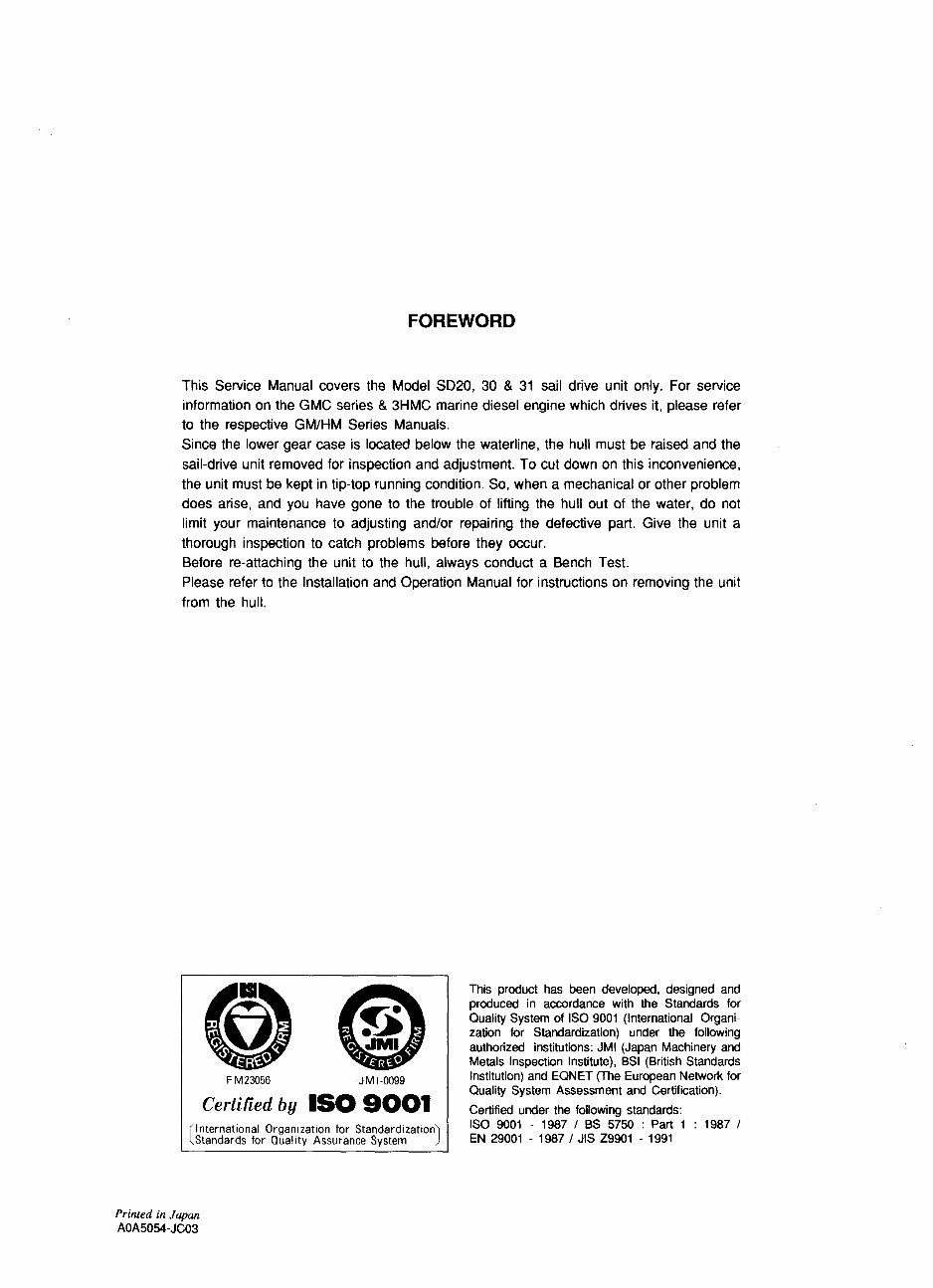 Yanmar SD 20 30 31 SD20 SD30 SD31 Sail Drive Unit Repair Service Manual ...