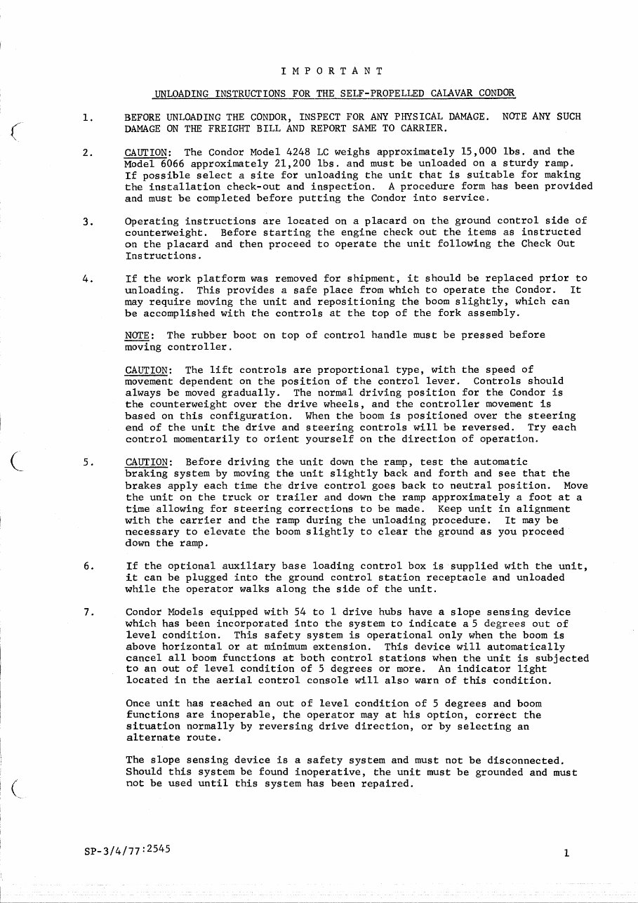 Calavar self-propelled condor models 3238 4046 4248 4248E 5056 6066 ...