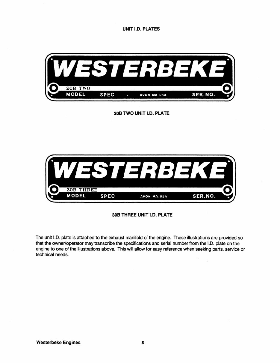 WESTERBEKE 20B TWO 30B THREE Marine Diesel PROPULSION Engine Technical ...