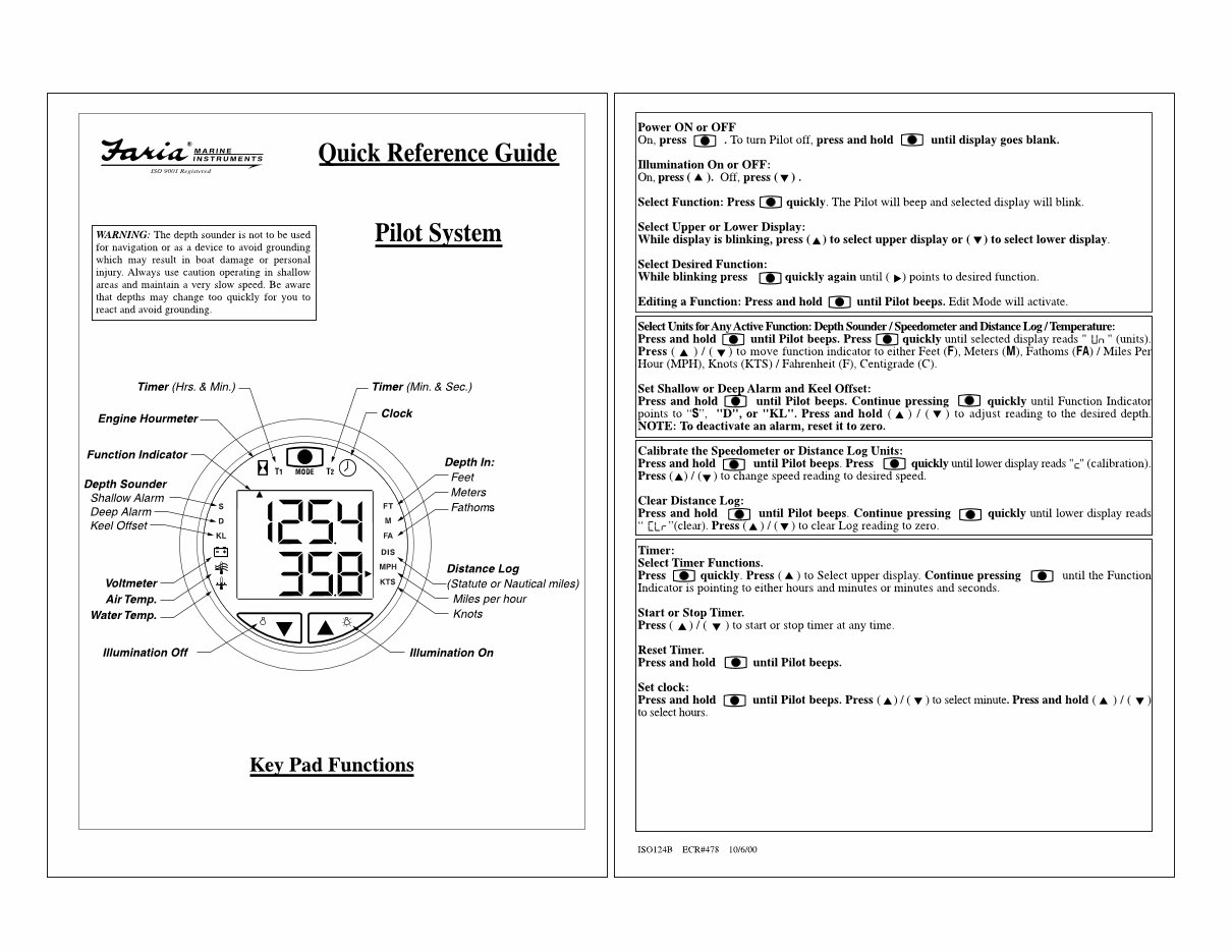 Tige Faria Pilot Gauge Manual ó Quick Reference Guide |Manuals Online
