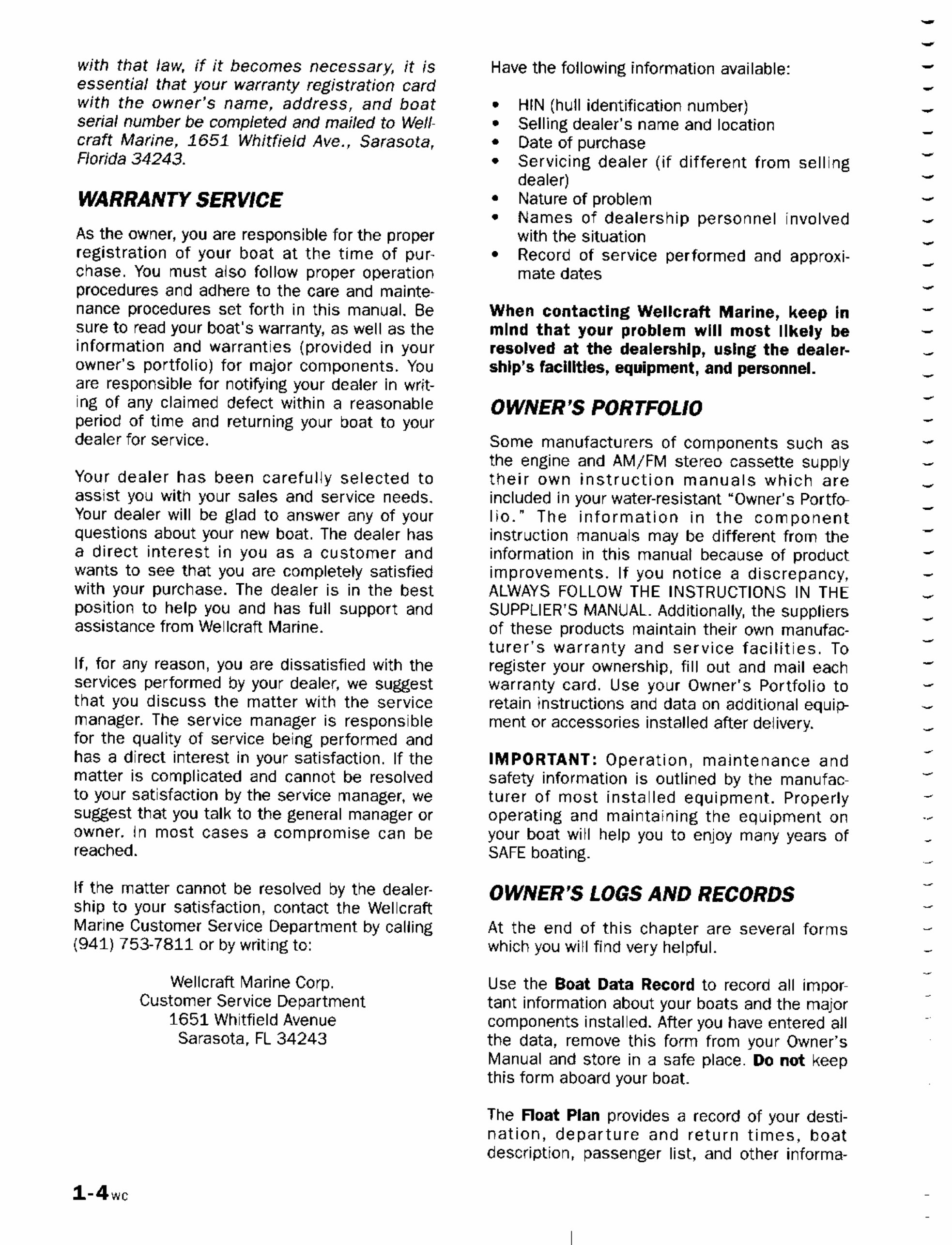 1996 WellCraft FISHBOAT Owners Manual |Manuals Online